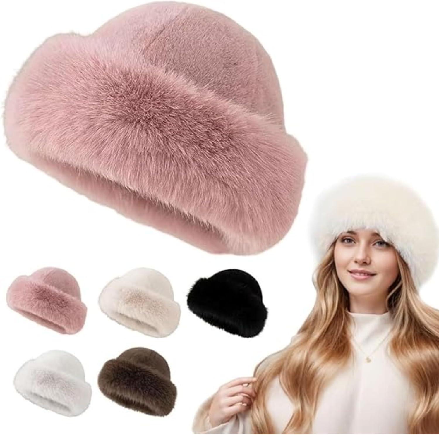 Faux Fur Hats for Women, Winter Bucket Hats, Plush Hat,Fluffy Fisherman ...
