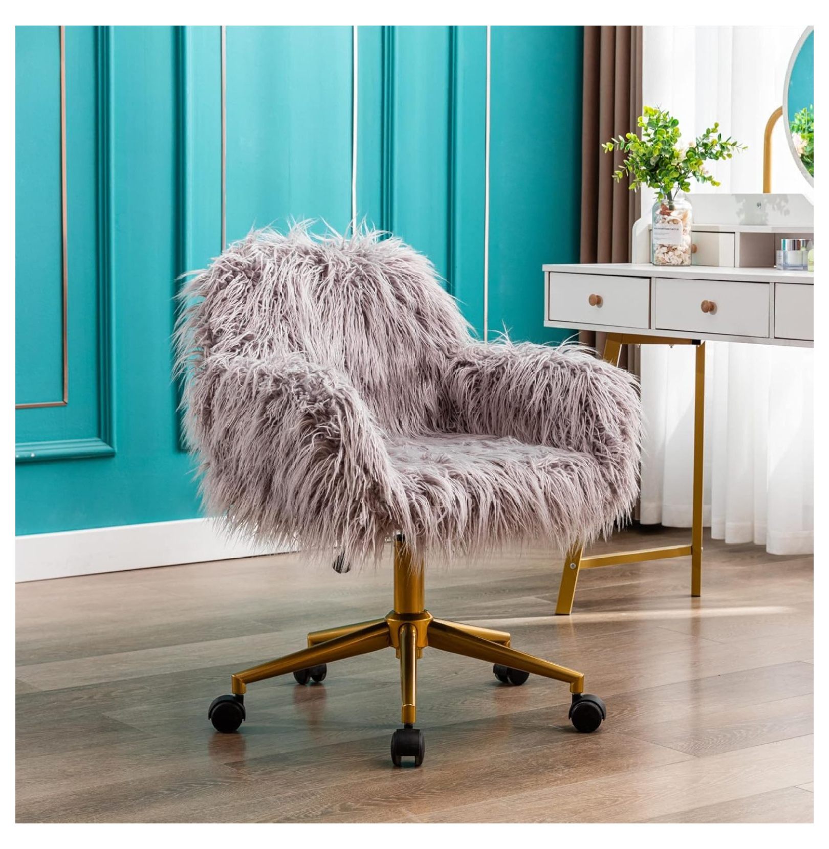 Faux Fur Home Office Chair,Faux Fur Vanity Chair for Women Girl,Modern ...