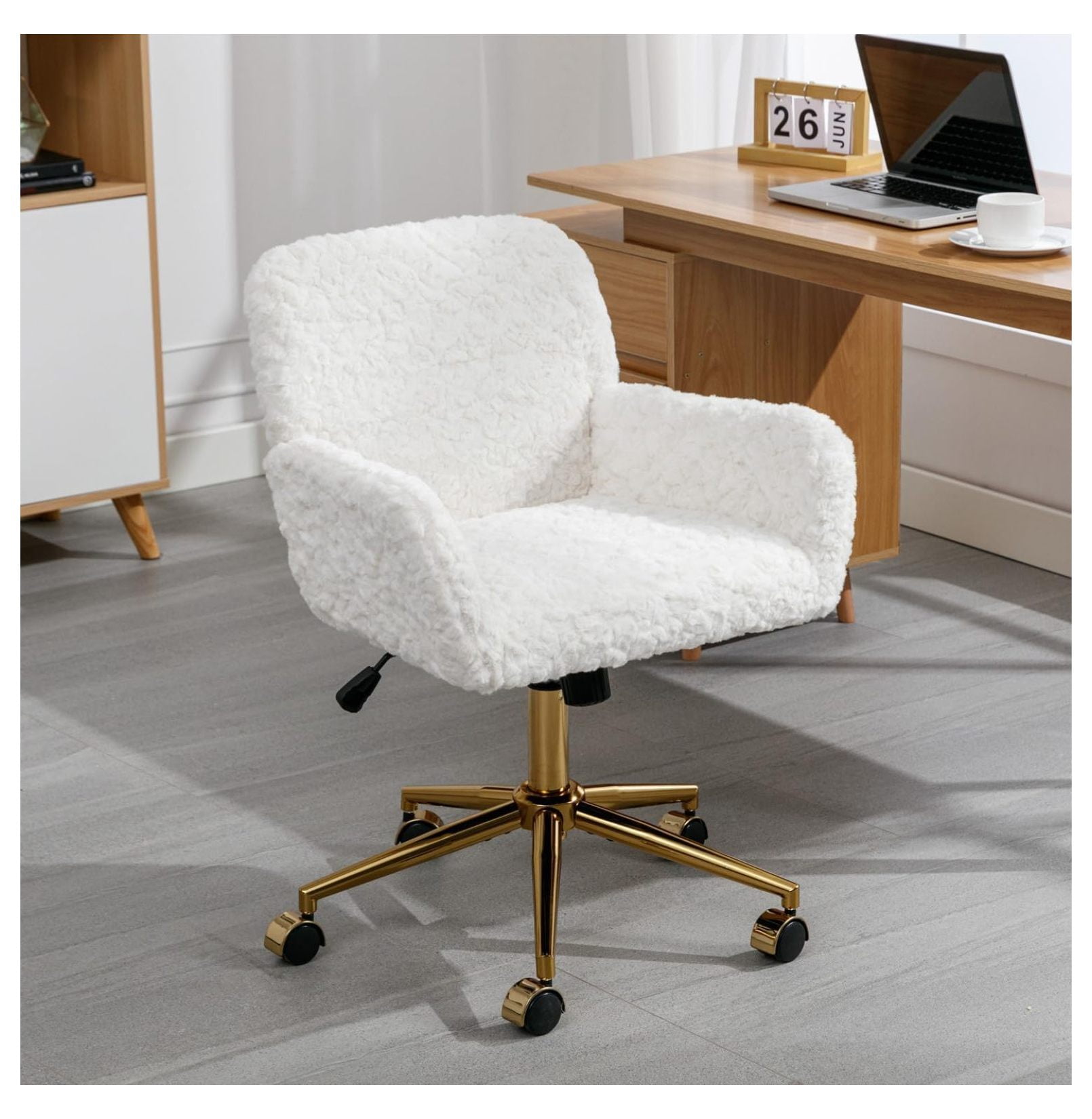 Faux Fur Home Office Chair, Upholstered Makeup Vanity Chair for Teen ...