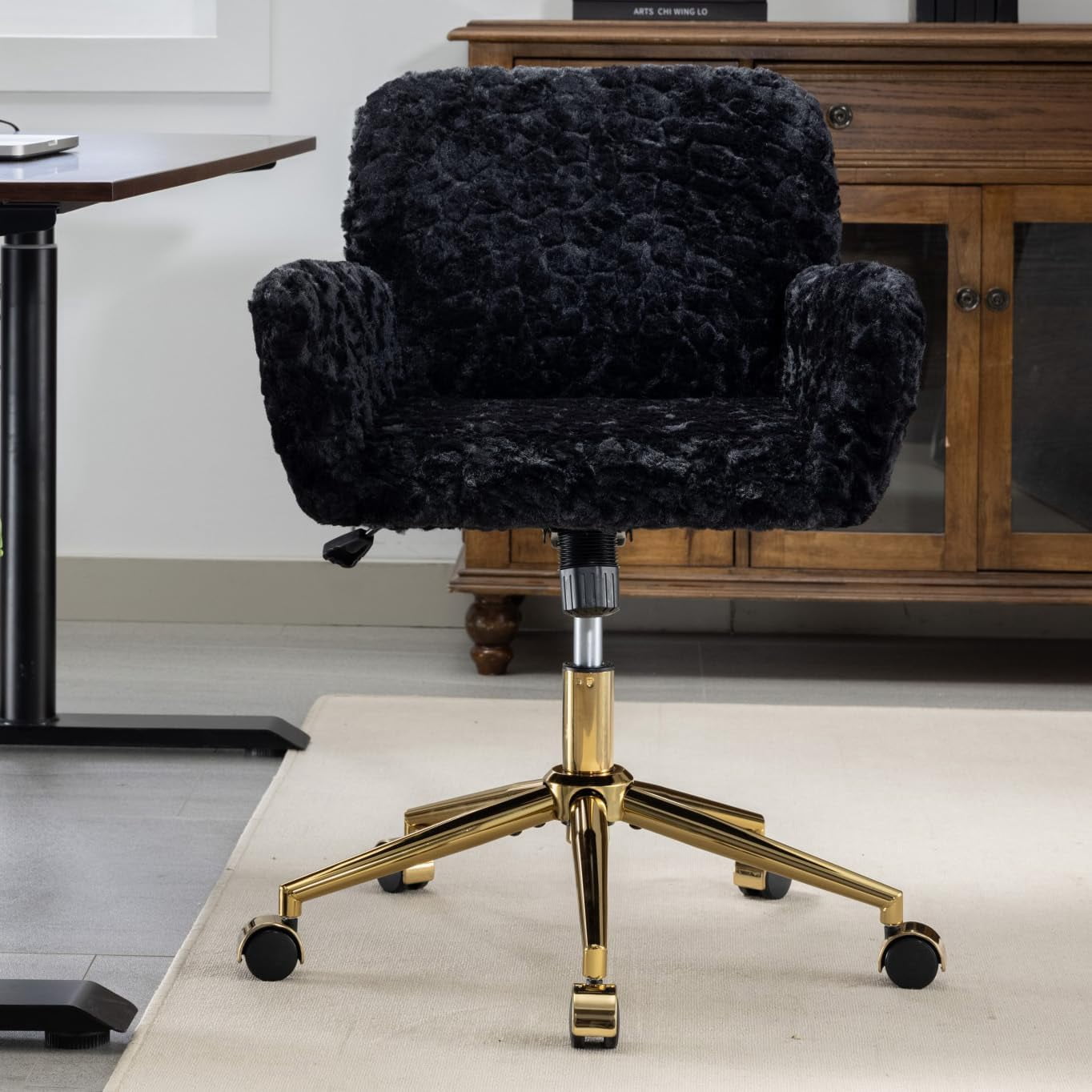 Faux Fur Home Office Desk Chair for Women Girl, Modern Accent Chair ...