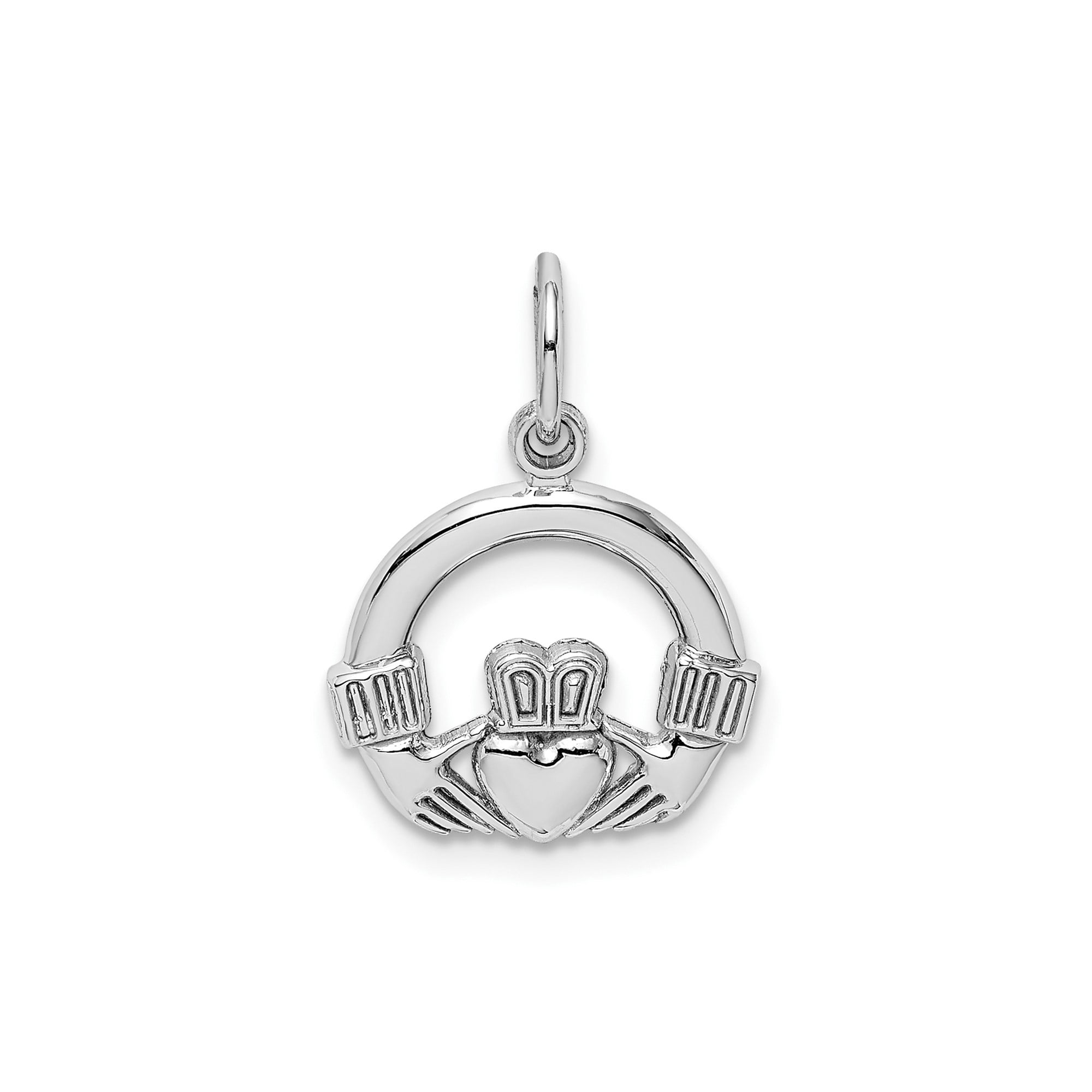 14k White Gold Claddagh Pendant Necklace for Women with Heart Crown and ...