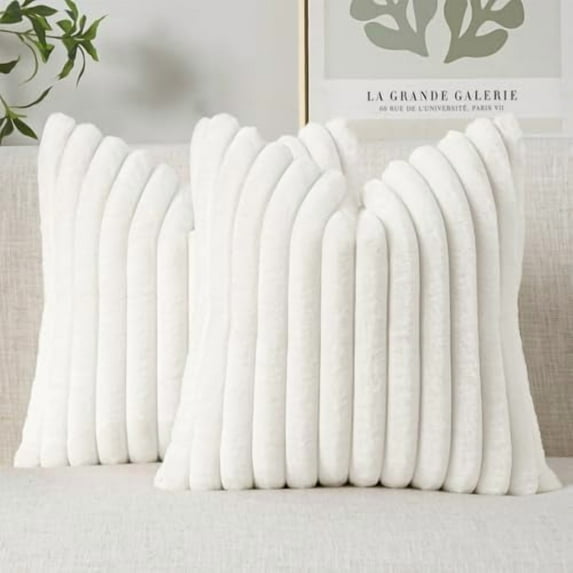 Faux Fur Large Decorative Throw Pillow Covers 24x24 Inch Set of 2 ...