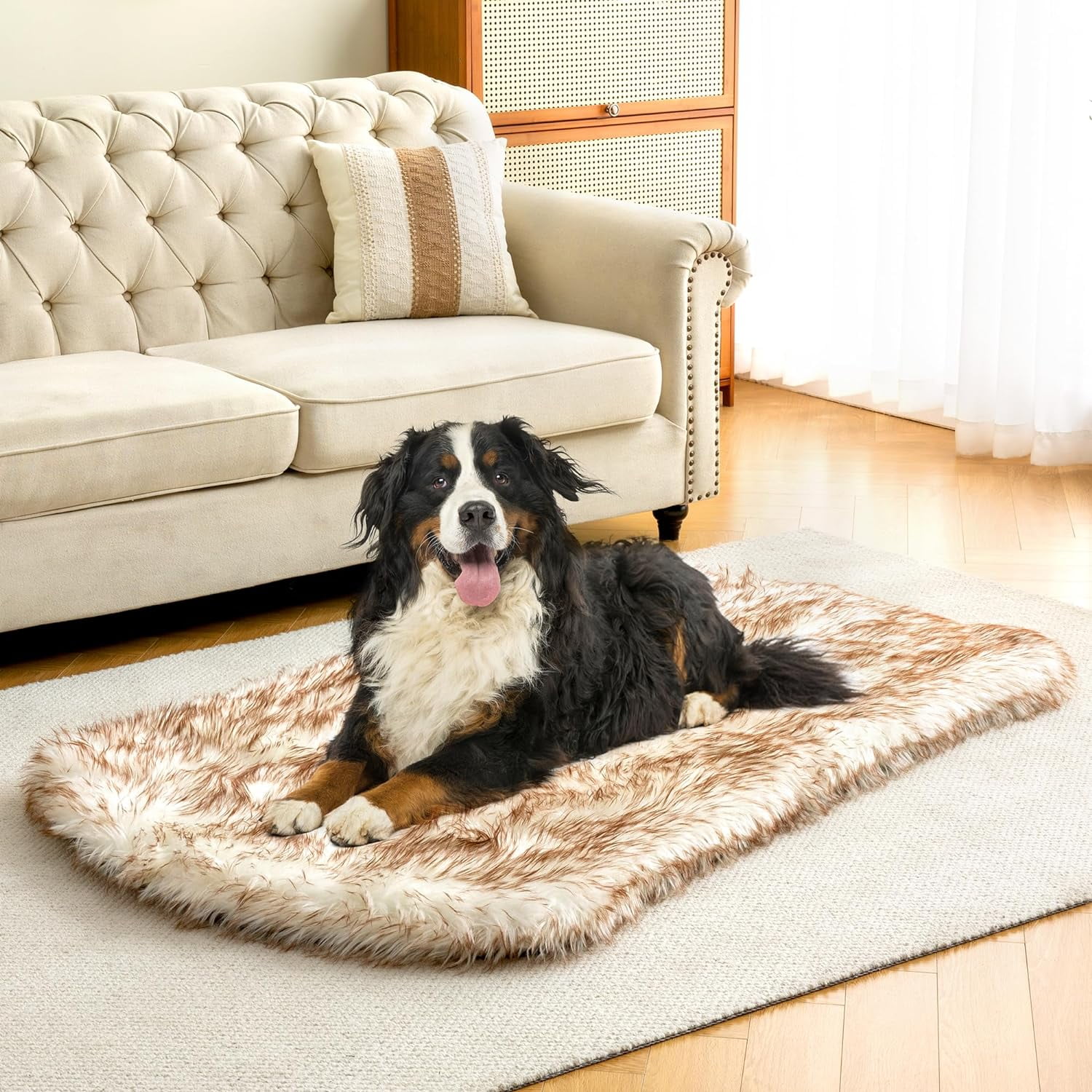 Faux Fur Memory Foam Fluffy Dog Bed, Luxury Pup Rug Waterproof Dog Blanket, Removable Washable ...