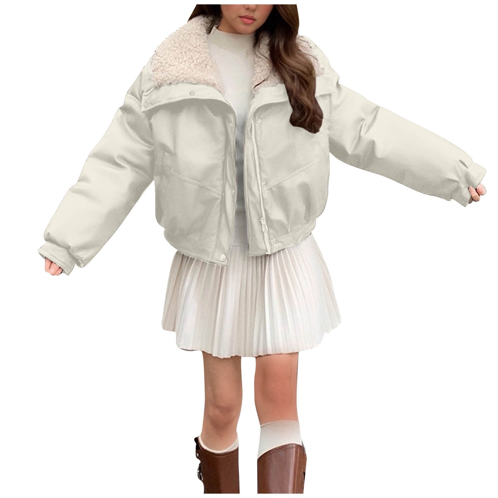 Faux Fur Motorcycle Jacket Womens Fleece Fluffy Lapel Shawl Collar ...