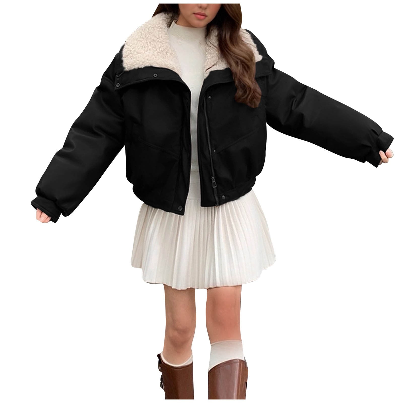 Faux Fur Motorcycle Jacket Womens Fleece Fluffy Lapel Shawl Collar ...
