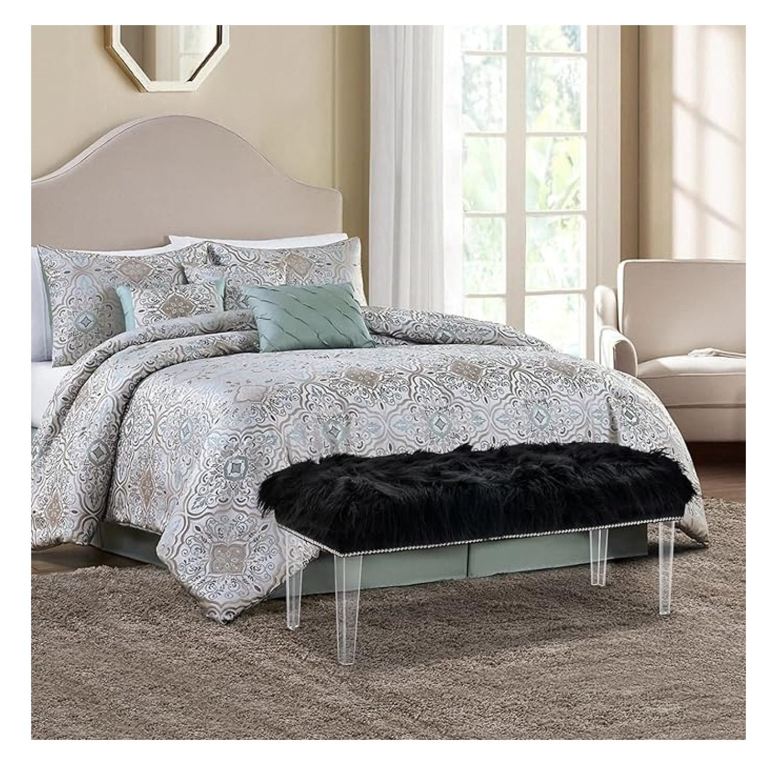 Faux Fur Ottoman Lovely Rectangular Bed end Stool, Modern Upholstered ...