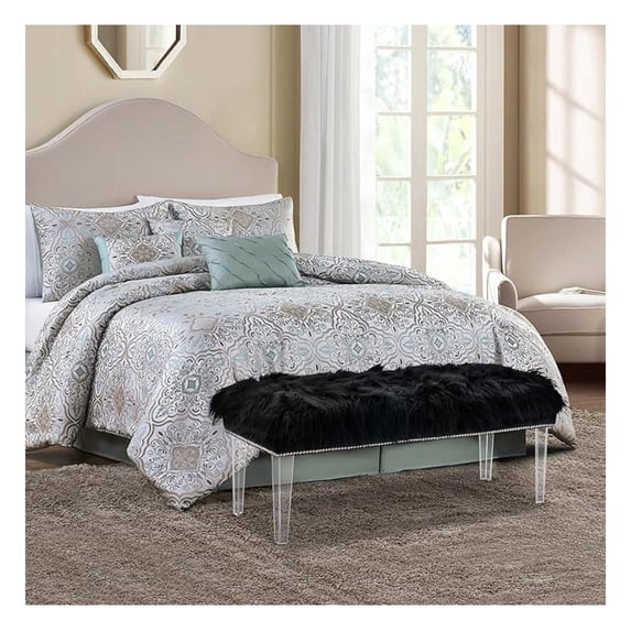 Faux Fur Ottoman Lovely Rectangular Bed end Stool, Modern Upholstered ...