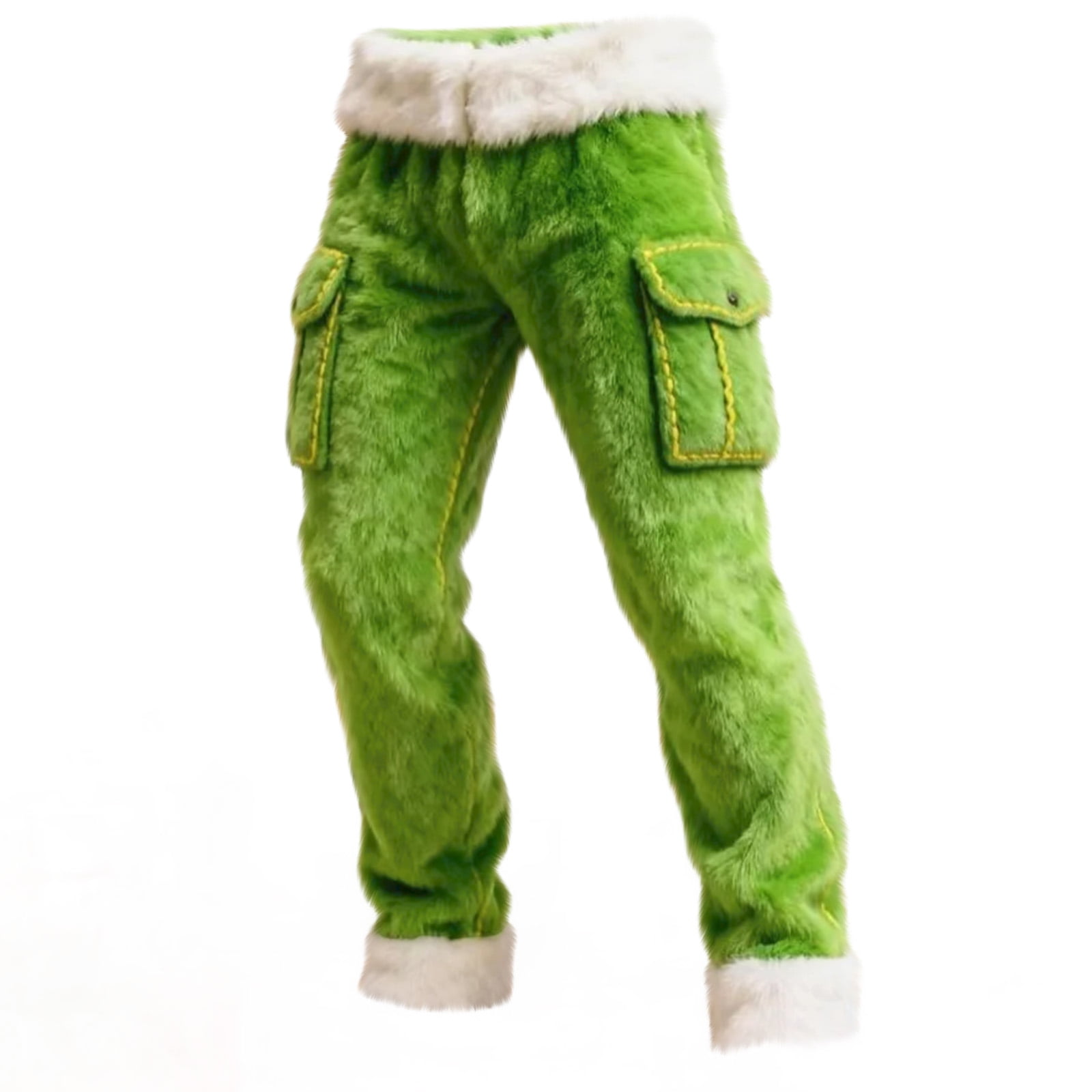 Faux Fur Pants with Flap Pockets and Contrast Trim Soft Plush Material ...