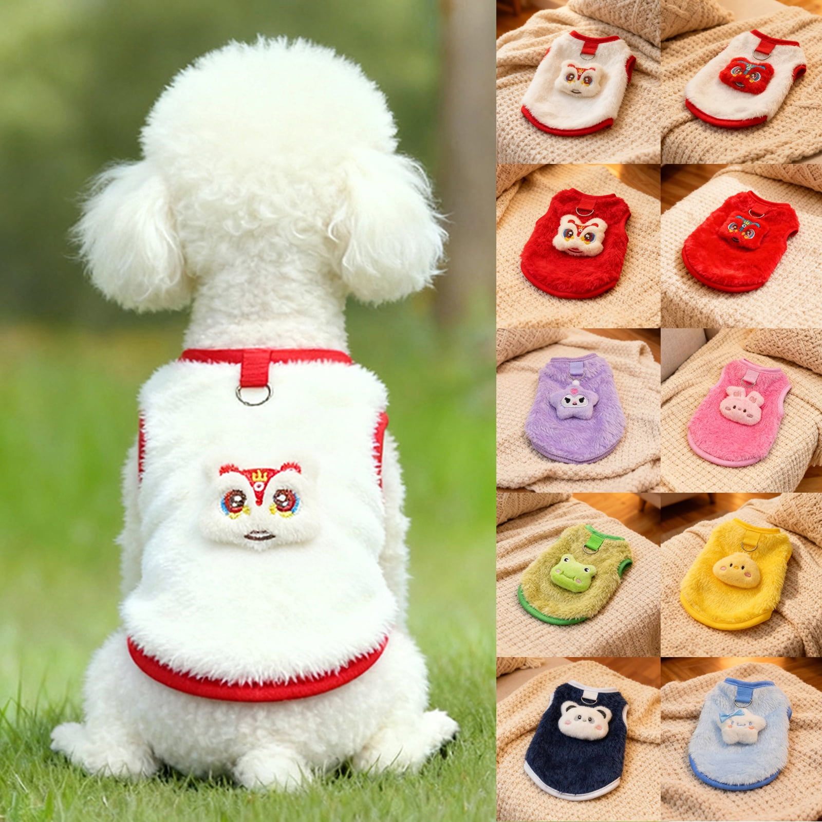 Faux Fur Pet Vest with Lion Dance Embroidery and D Ring for Small Dogs ...