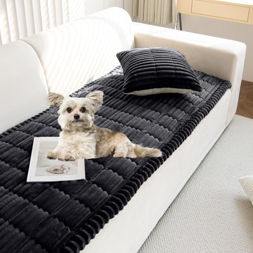 Faux Fur Plush Dog Couch Cover 3D Stripe Fuzzy Sofa Cover Non-Slip ...