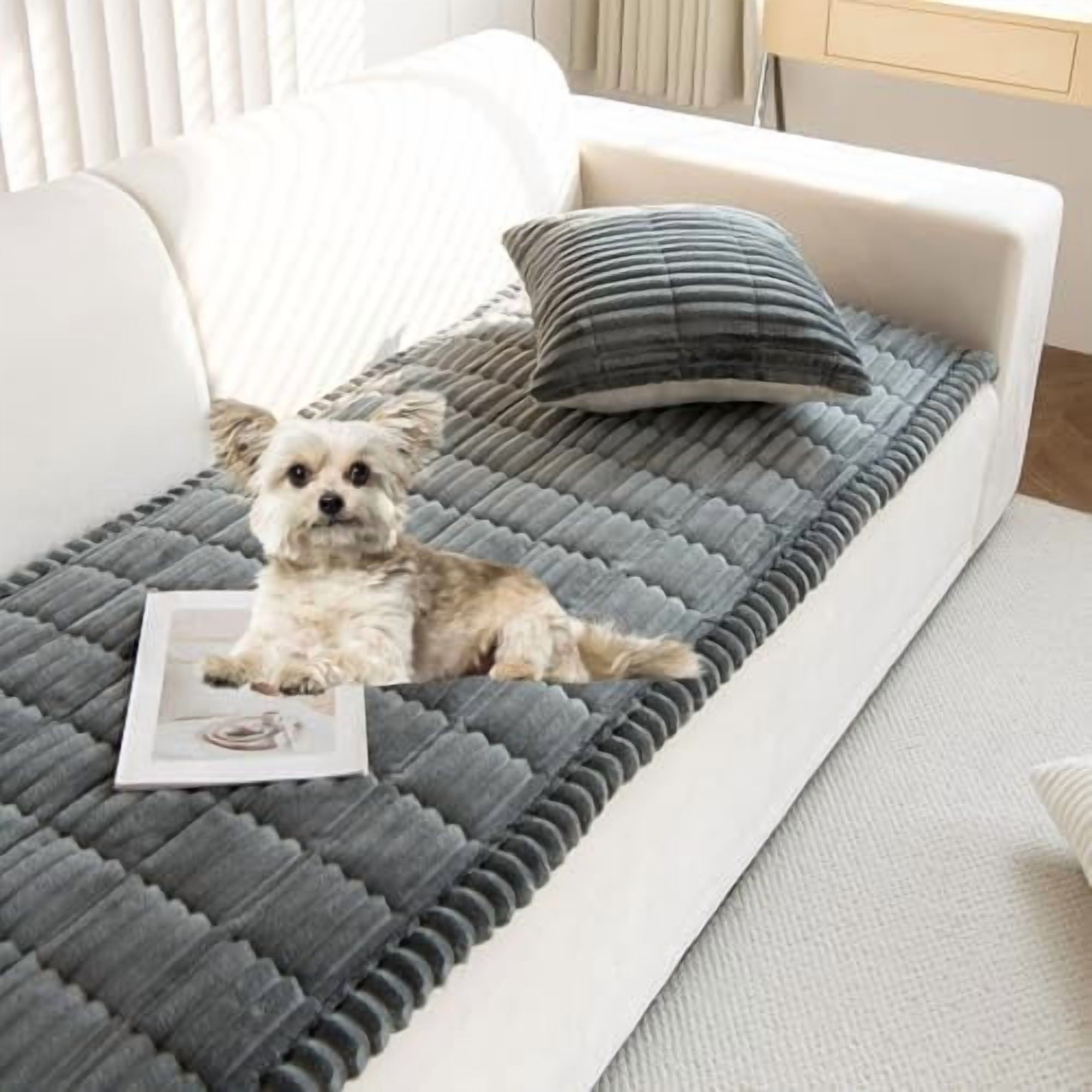 Faux Fur Plush Dog Couch Cover 3D Stripe Fuzzy Sofa Cover Non-Slip ...