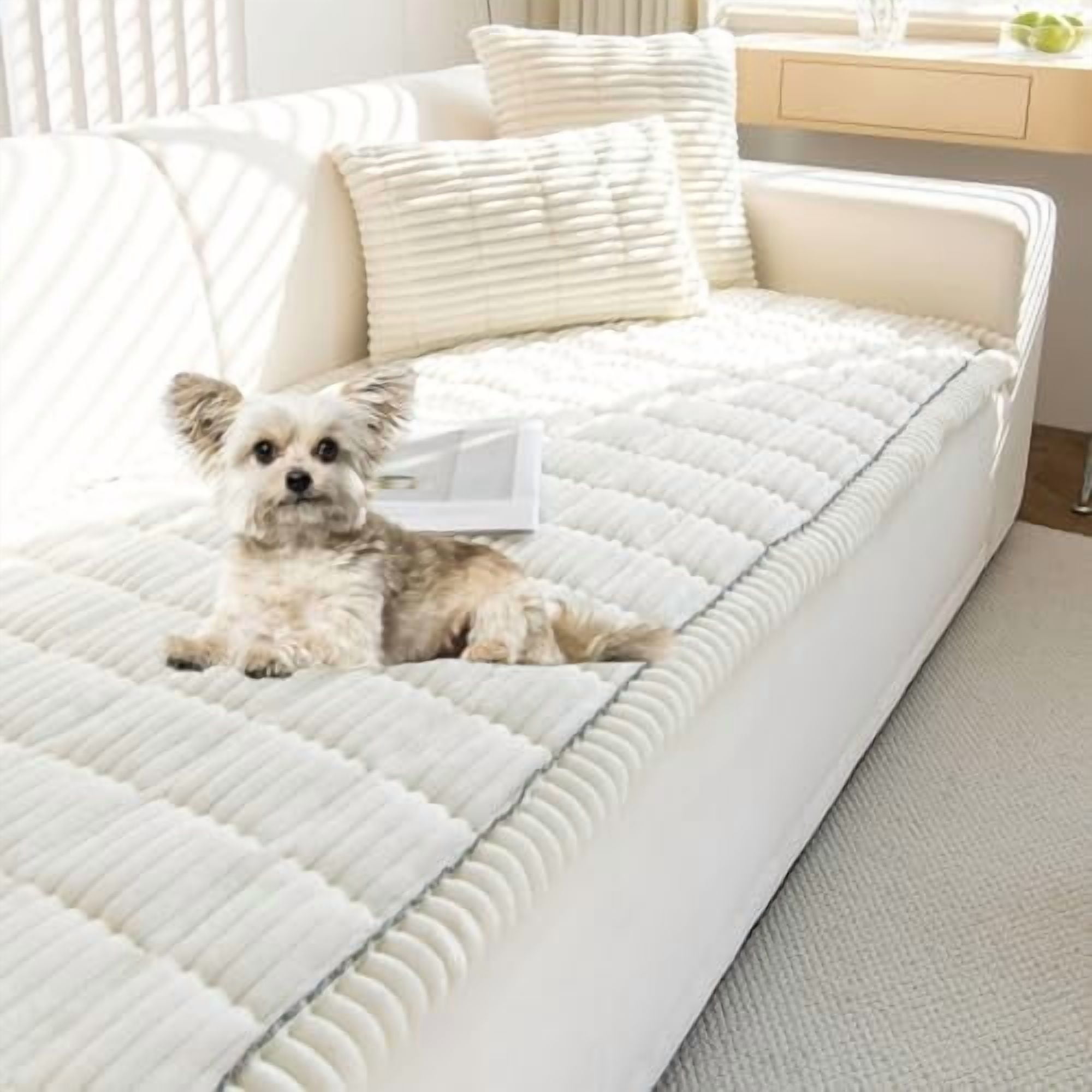 Faux Fur Plush Dog Couch Cover 3D Stripe Fuzzy Sofa Cover Non-Slip ...