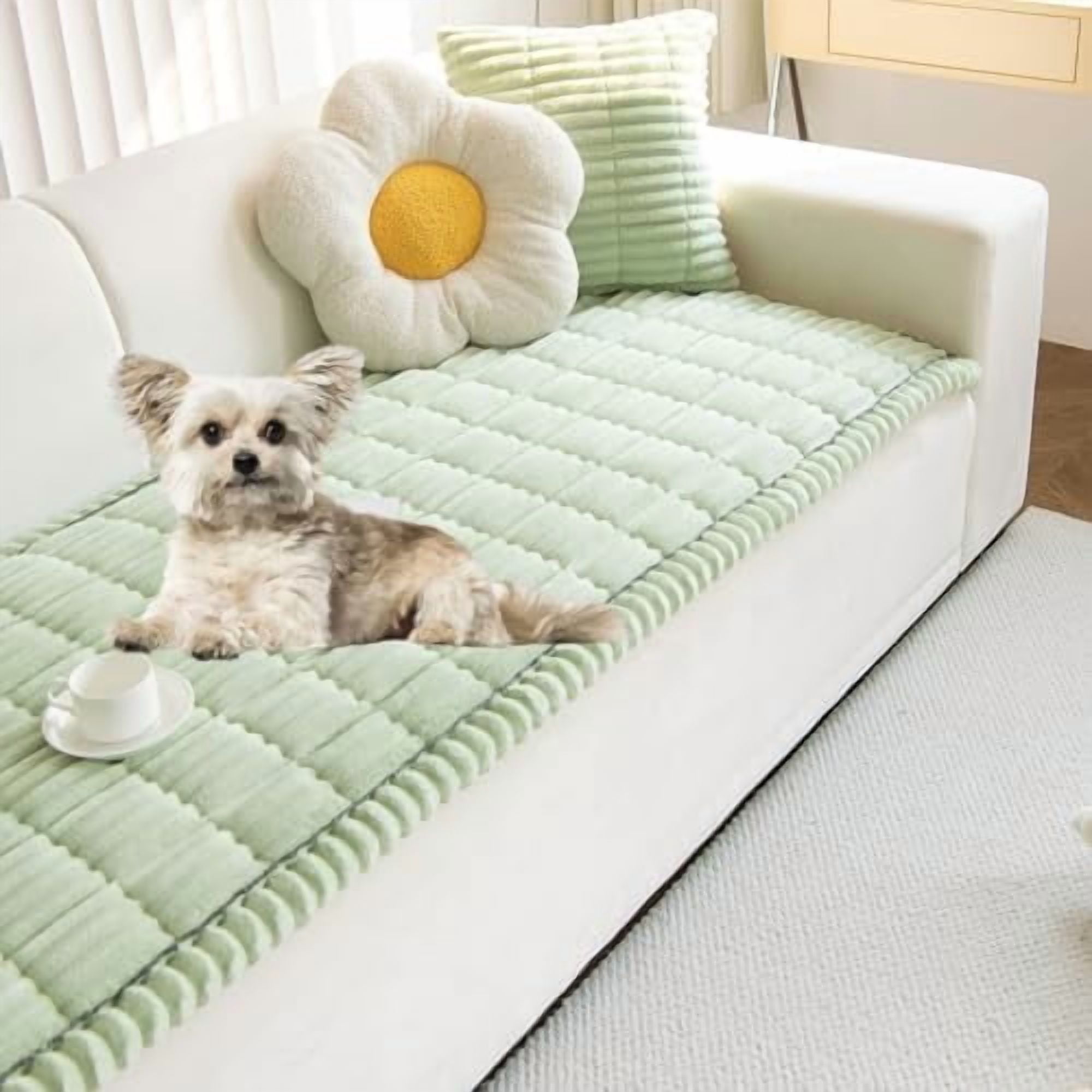 Faux Fur Plush Dog Couch Cover 3D Stripe Fuzzy Sofa Cover Non-Slip ...