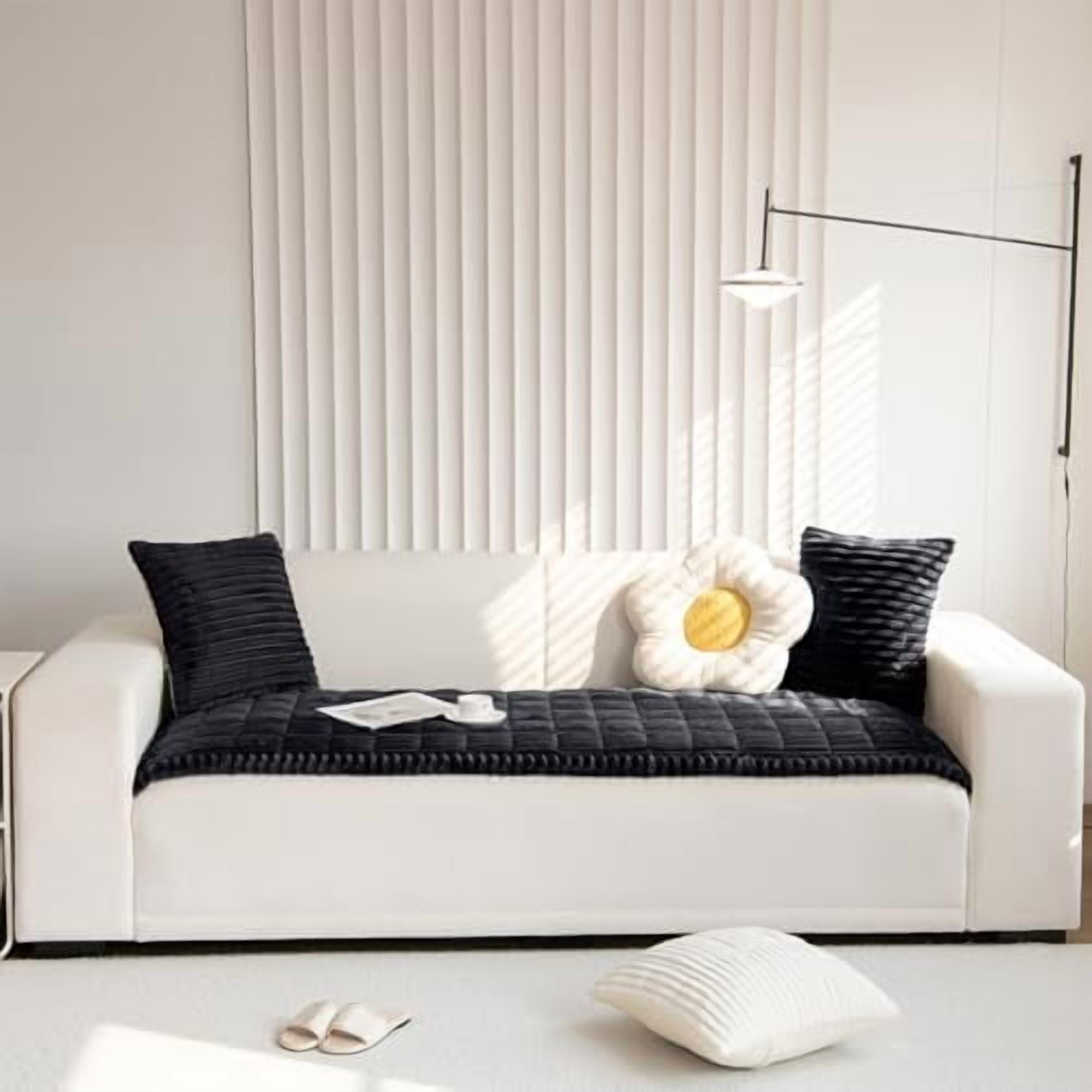 Faux Fur Plush Dog Couch Cover 3D Stripe Fuzzy Sofa Cover Non-Slip ...