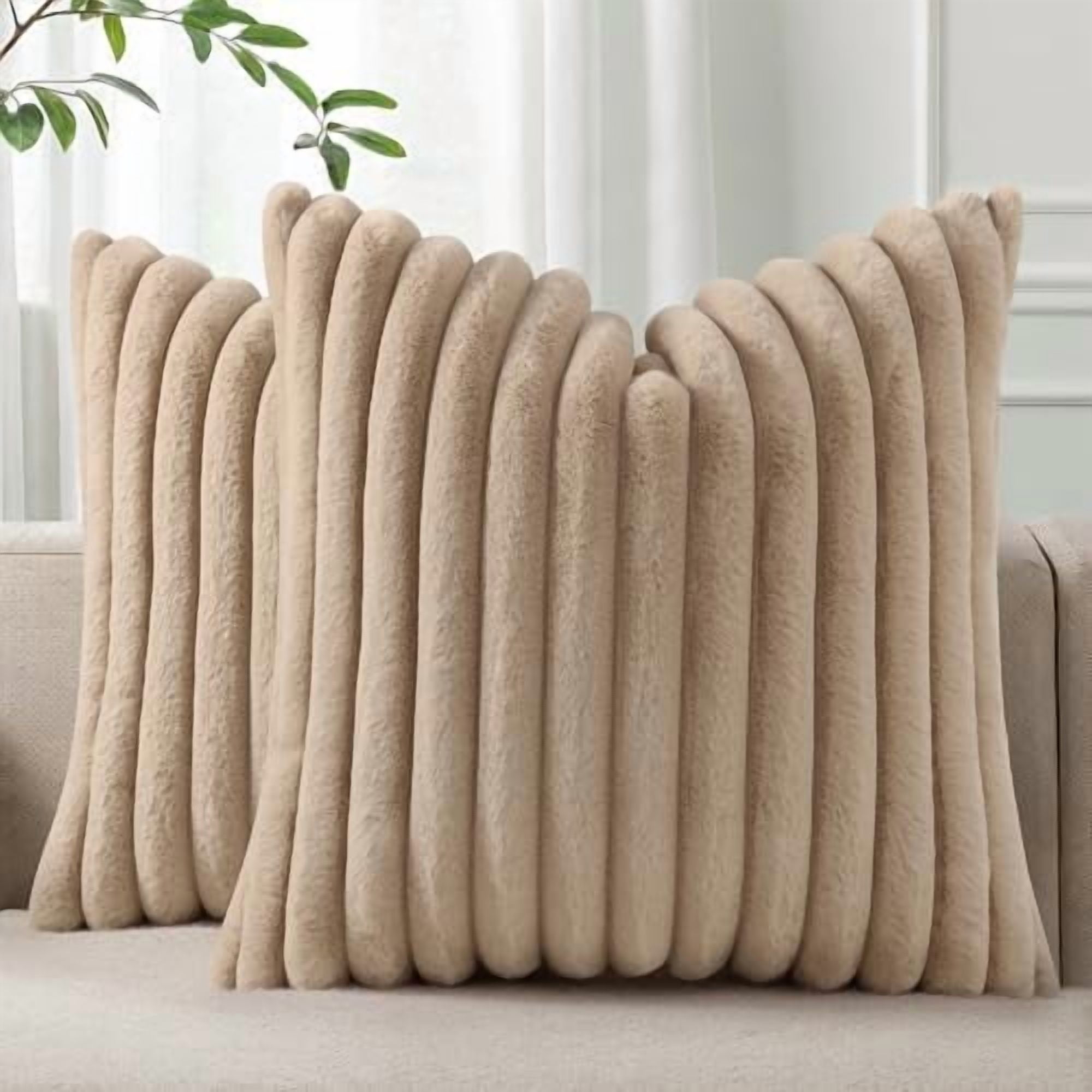 Faux Fur Plush Throw Pillow Covers 24x24 Set of 2, Luxury Soft Fluffy ...