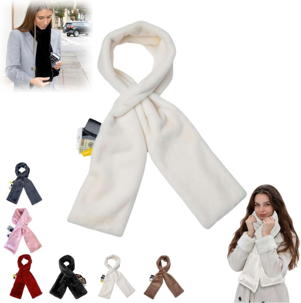 Faux-Fur Pull-Through Scarf, Cozy Neck Collar Wrap with Hidden Zipper ...