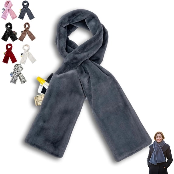 Faux Fur Pull-Through Winter Scarf with Hidden Zipper Pocket for Women ...