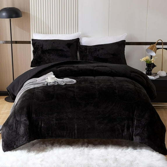 Faux Fur Queen Size Comforter Set, Luxury Ultra Soft Fluffy Comforter ...