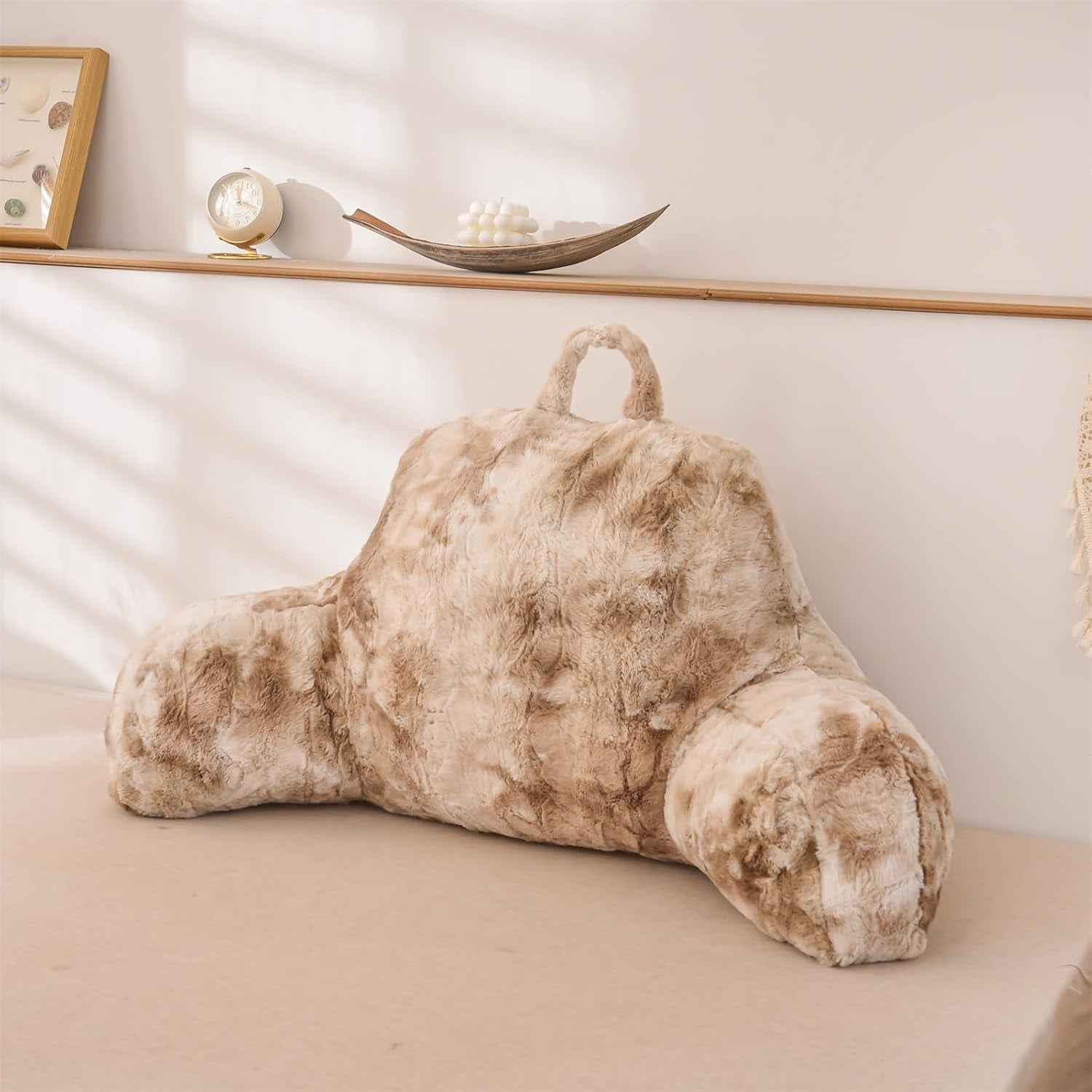 Faux Fur Reading Pillow Bed Wedge Large Adult Children Backrest with Arms Back Support for ...
