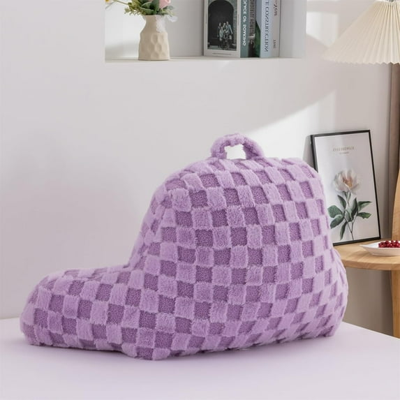 Faux Fur Reading Pillow, Checkered Fluffy Grid Plaid, Bed Wedge Pillow ...