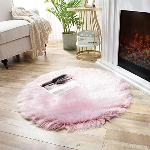 Faux Fur Rug - Fluffy Shaggy Area Rug, Ultra Soft 3 x 3 Feet Round ...