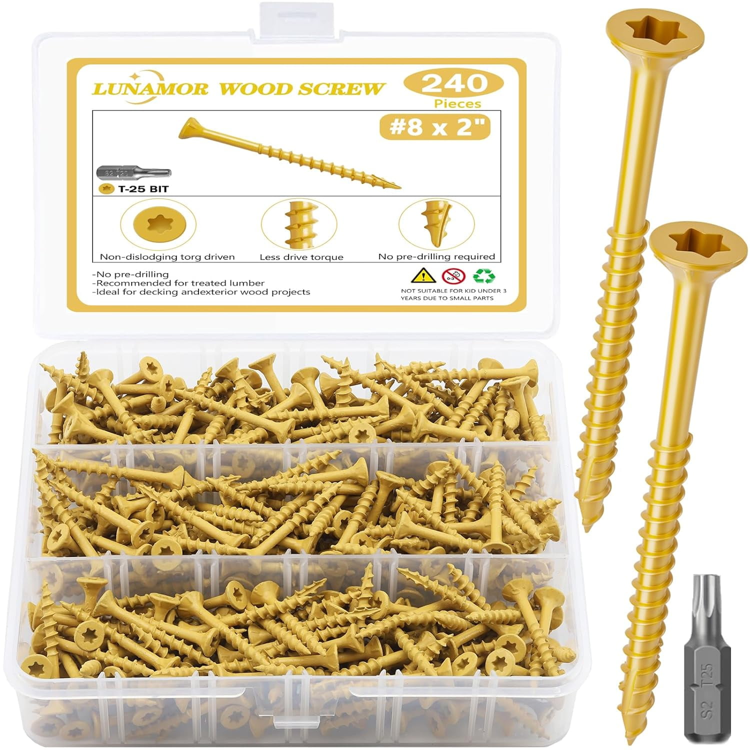 Deck Screws, #8x2 Heavy Duty Exterior Wood Screws, 240PCS Torx/Star ...