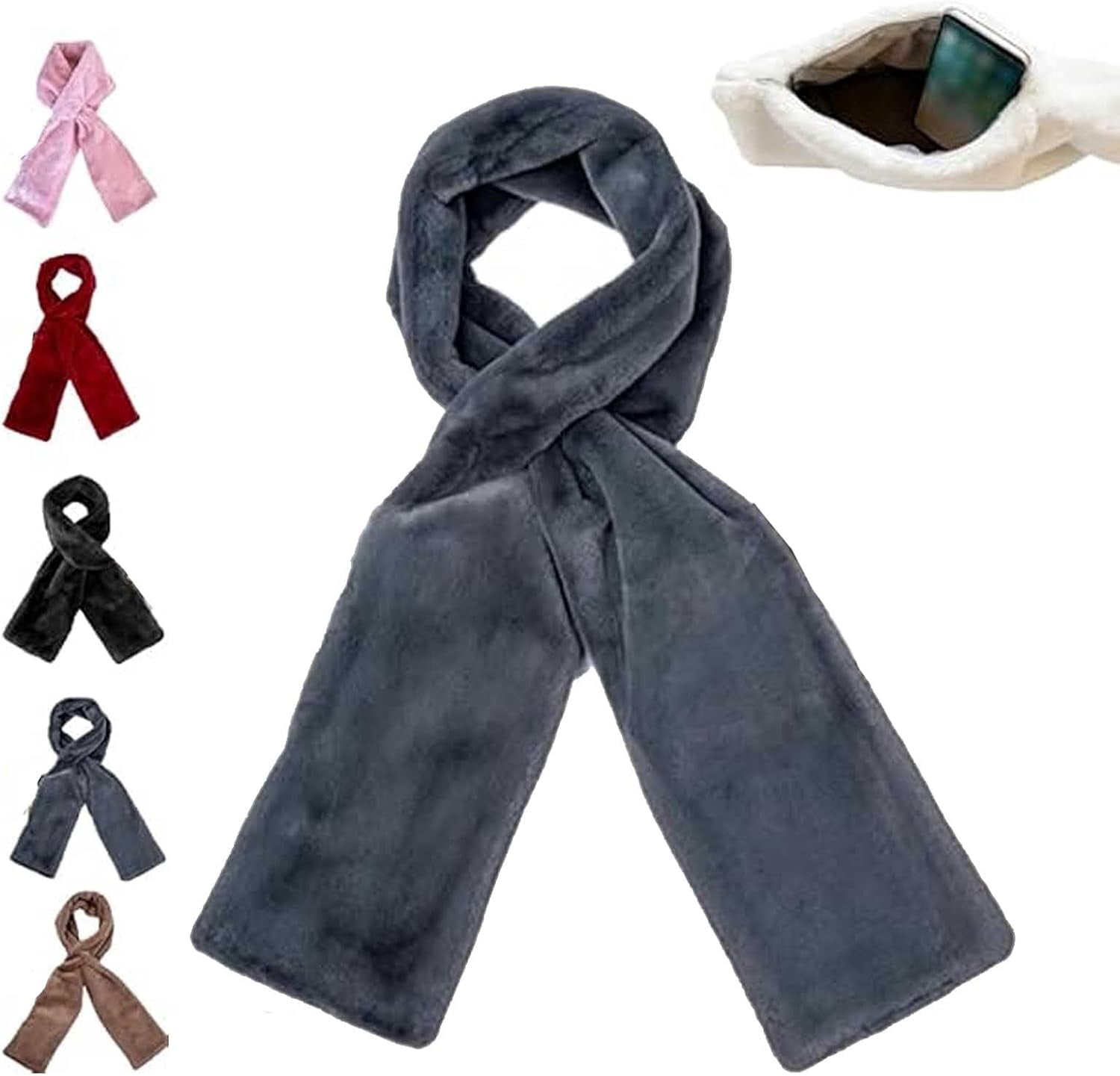 Faux Fur Scarf With Hidden Zipper Pocket, Plush Soft Warm Winter Neck ...