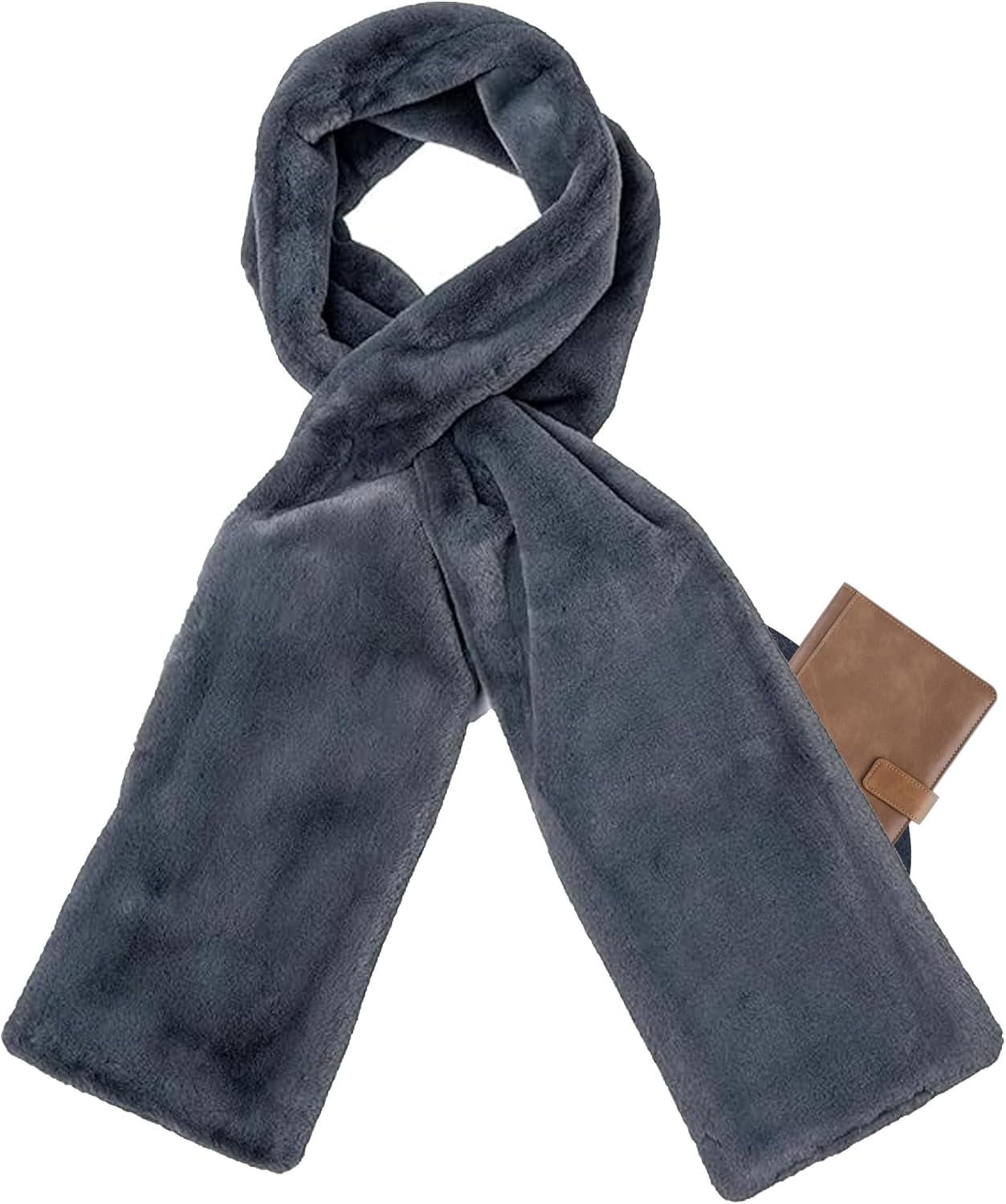 Faux Fur Scarf with Hidden Zipper Pocket, Pull Through Scarf Soft Cozy ...