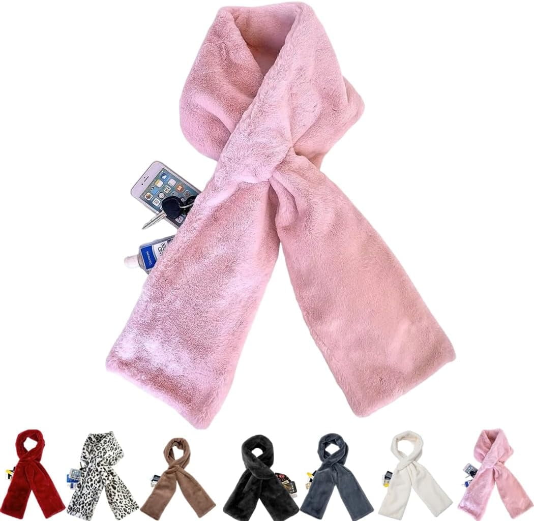 Faux Fur Scarf with Hidden Zipper Pocket for Women, 2026 Winter Soft ...