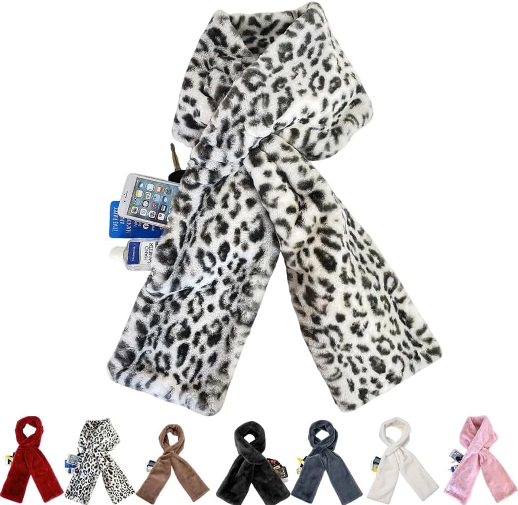 Faux Fur Scarf with Hidden Zipper Pocket for Women, 2026 Winter Soft ...
