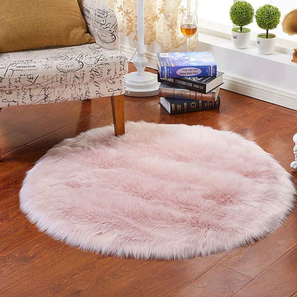Faux Fur Sheepskin Rug Round Fluffy Rug Seat Pad Carpet Soft Area Rug ...
