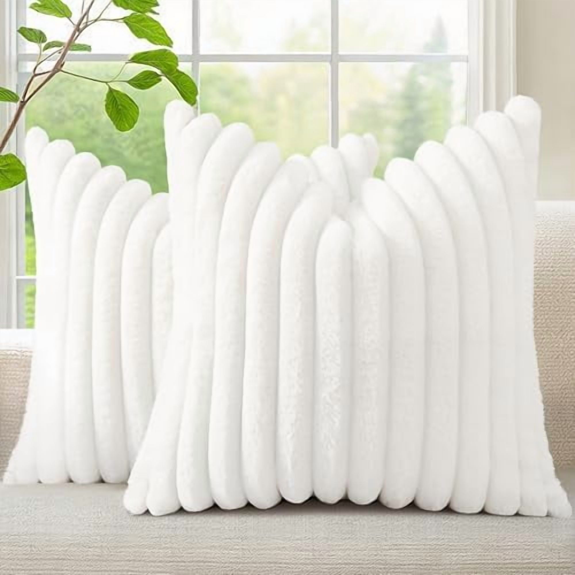 Faux Fur Spring Throw Pillow Covers 24x24 Set of 2, Decorative Soft ...