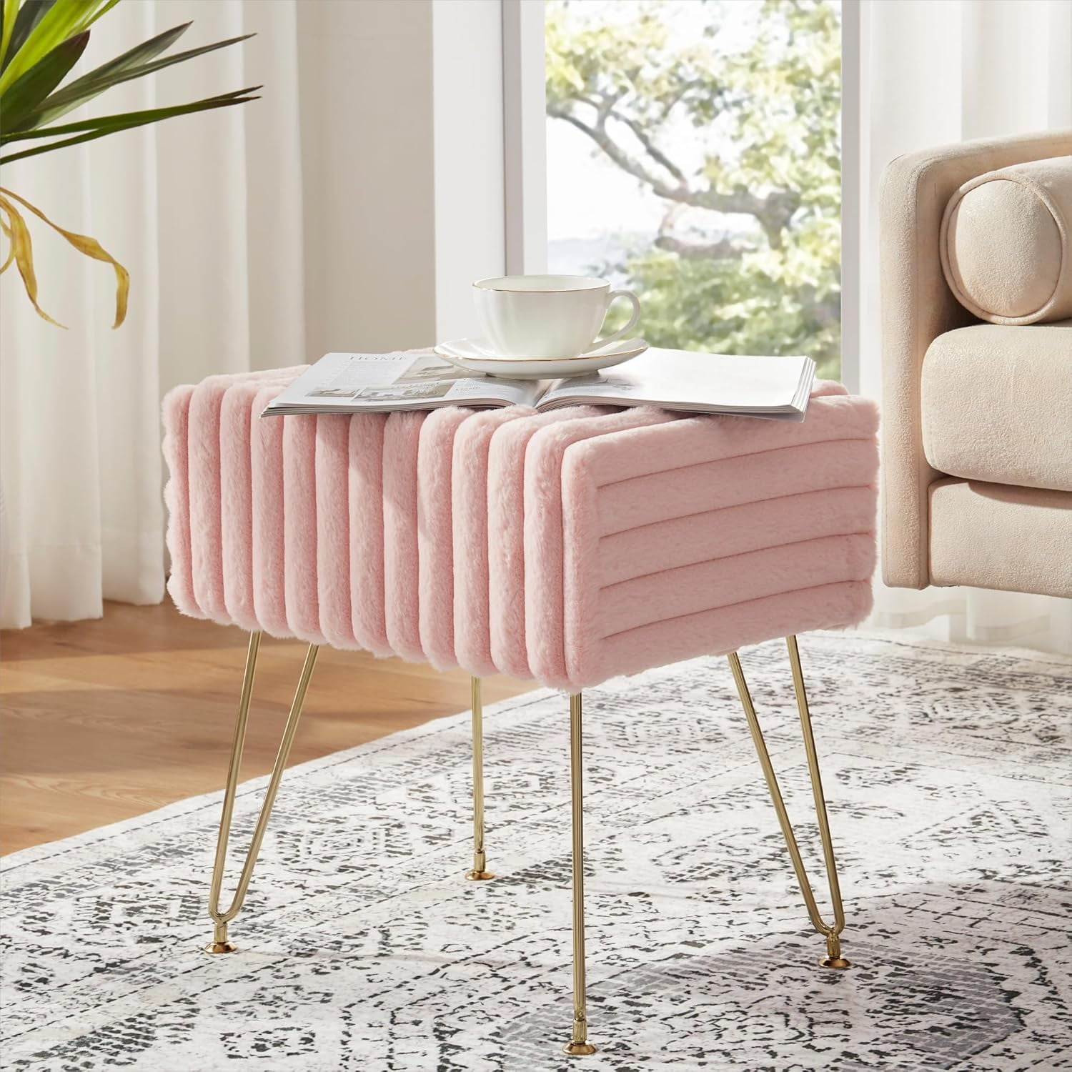 Faux Fur Step Stool - Vanity Stool for Makeup and Small Bench Seat ...