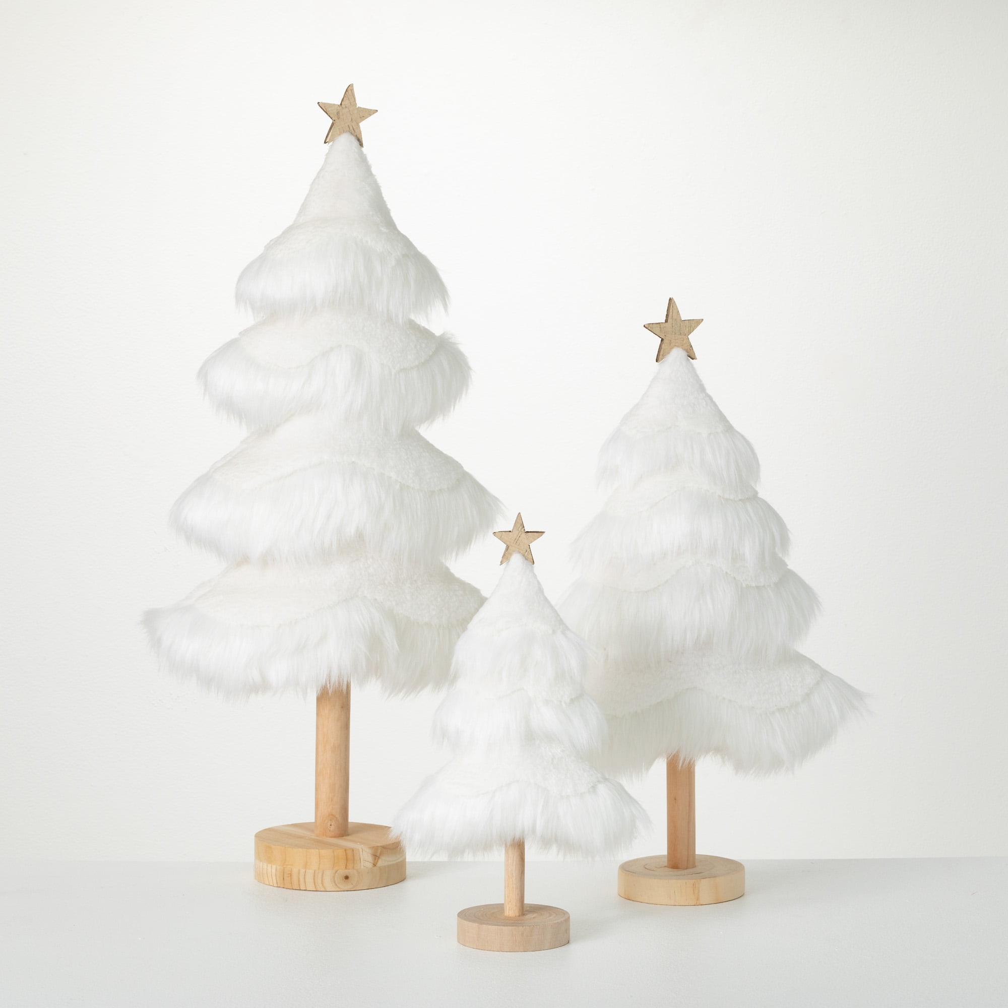 Faux Fur Tabletop Tree White 24"H Wood Set of 3 - Walmart.com
