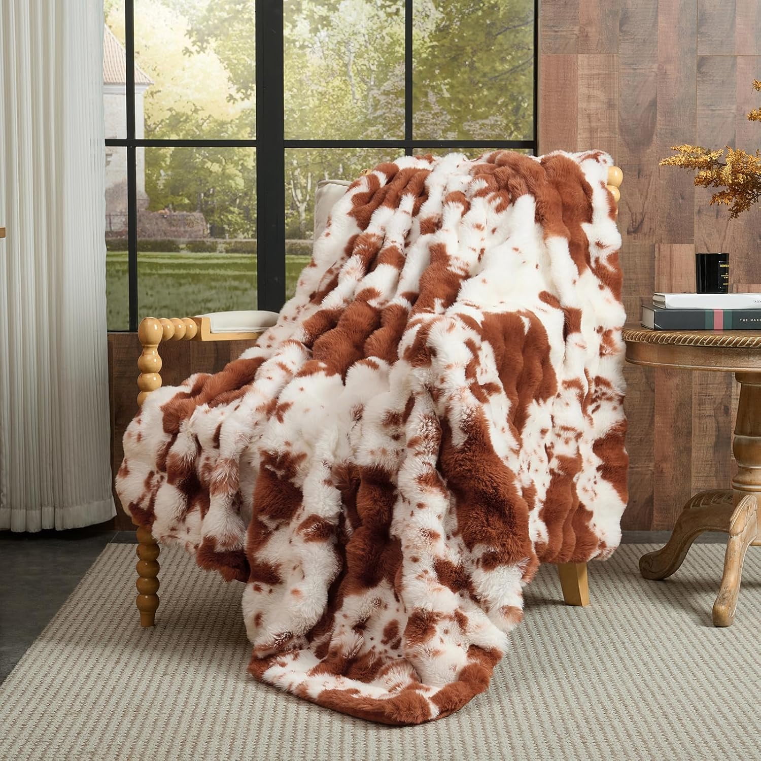 Faux Fur Throw Blanket Linen - 800 GSM Bubble Rabbit Fluff Blanket for ...