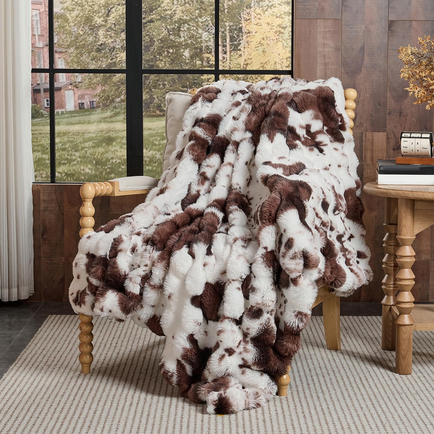 Faux Fur Throw Blanket Linen - 800 GSM Bubble Rabbit Fluff Blanket for ...