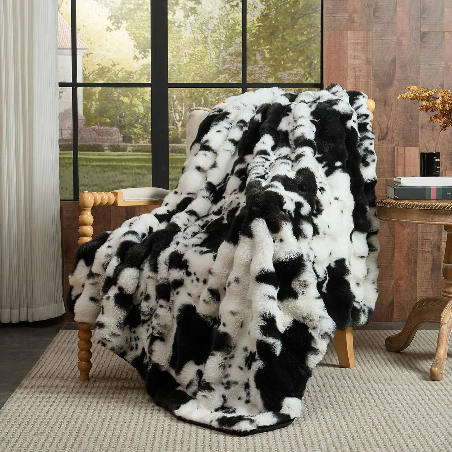 Faux Fur Throw Blanket Linen - 800 GSM Bubble Rabbit Fluff Blanket for ...