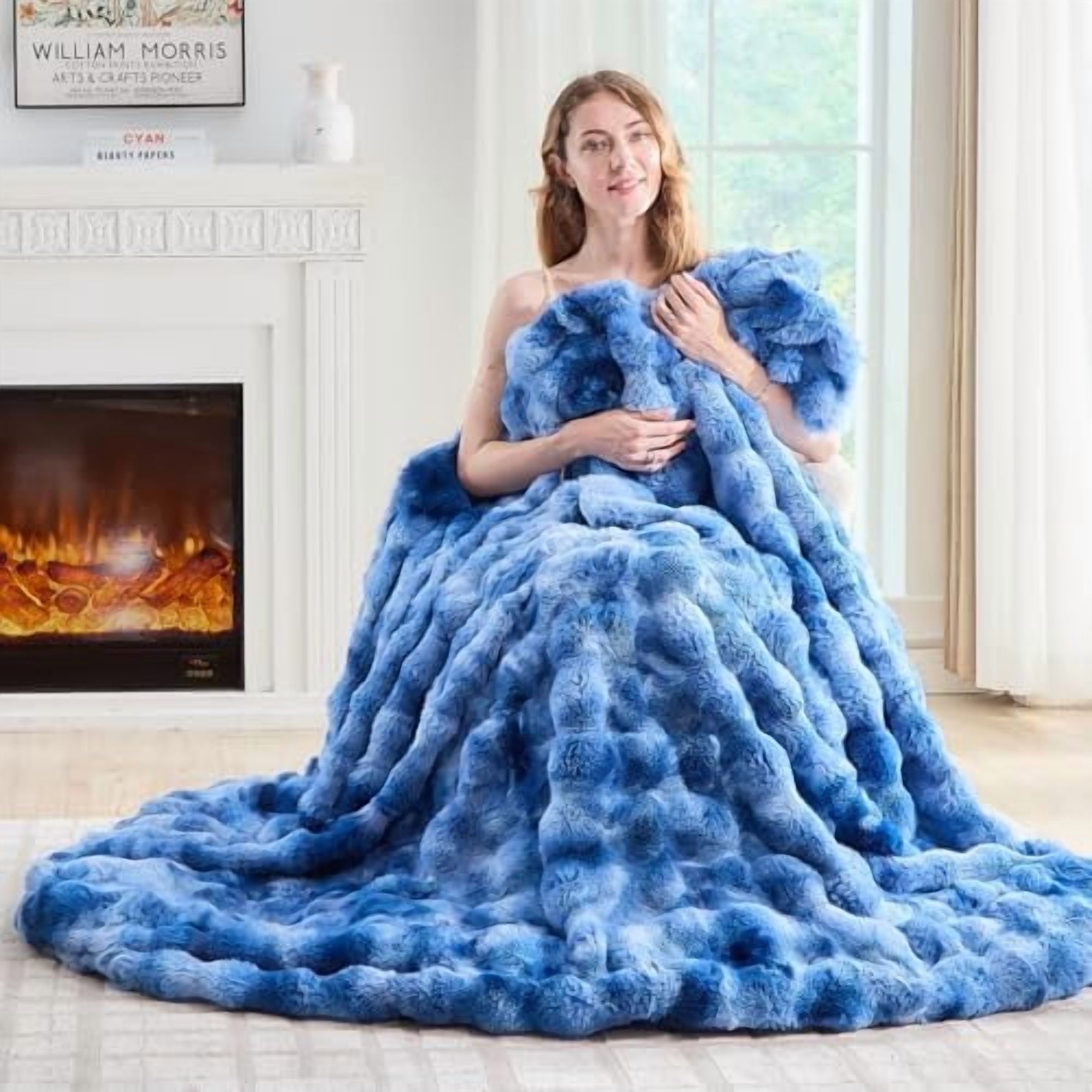 Faux Fur Throw Blanket Tie-Dye Blue - Big Bubble Rabbit Fluff Blanket ...