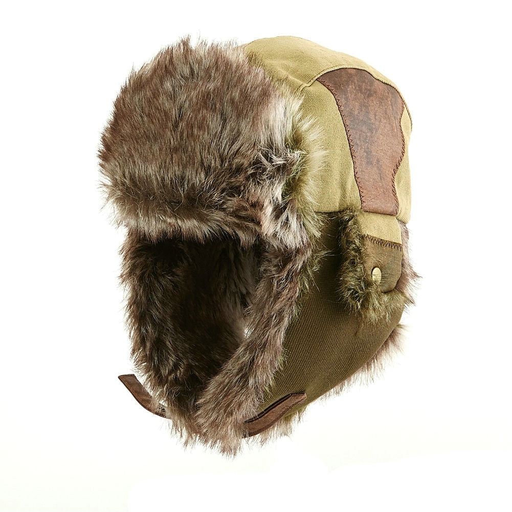 Faux Fur Trapper Hat for Men Cotton Warm Ushanka Russian Hat Beige ...
