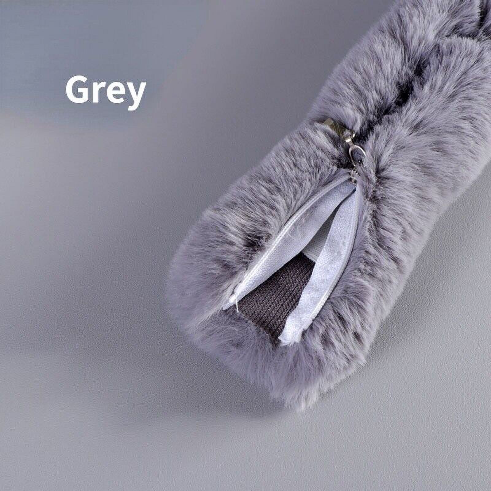 Faux Fur Trim Zip Fluffy Cover Handbag Shoulder Straps Ribbon ...