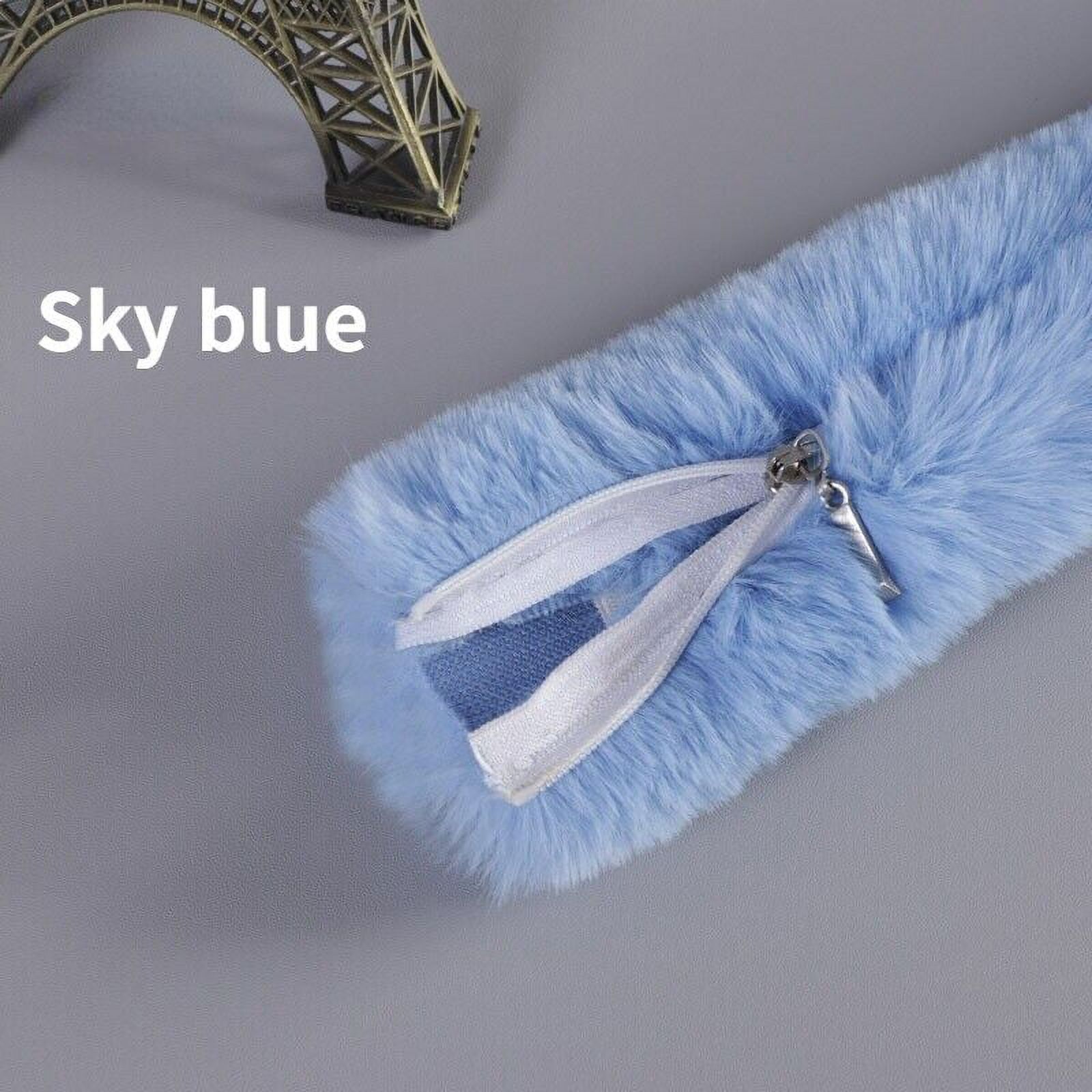 Faux Fur Trim Zip Fluffy Cover Handbag Shoulder Straps Ribbon ...