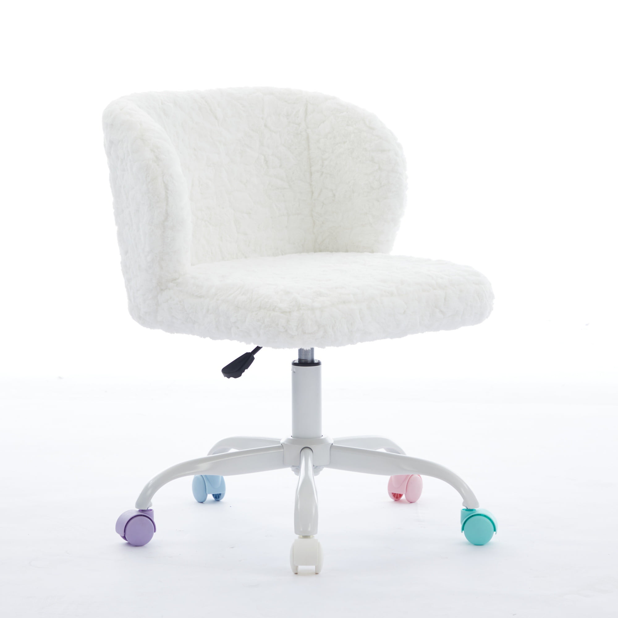 Faux Fur Vanity Chair, Swivel Home Office Chair with Colorful Wheels ...