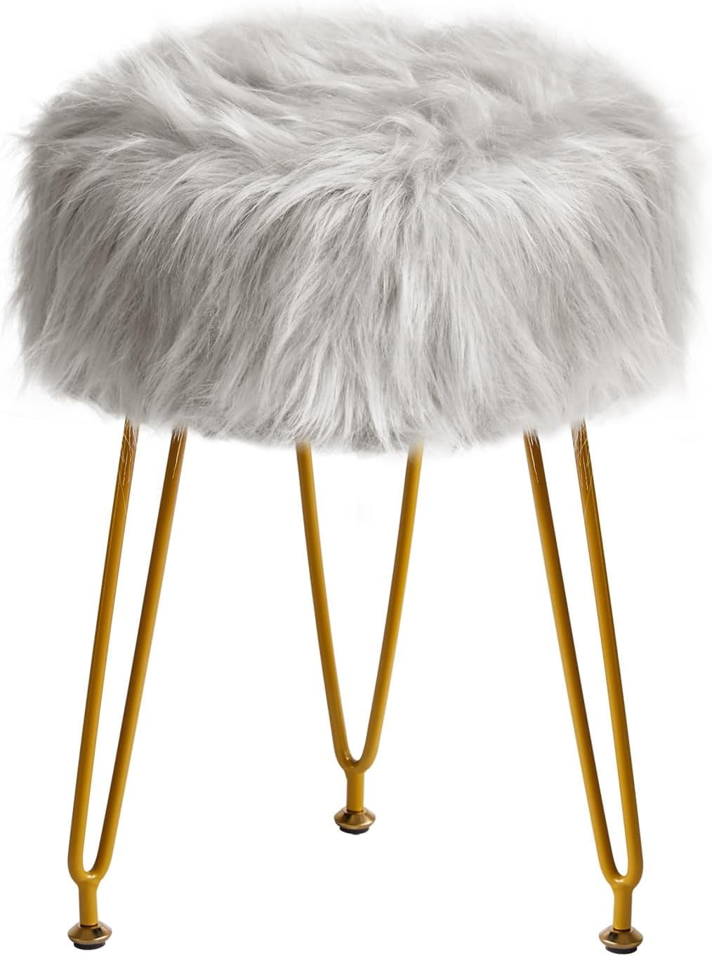 Faux Fur Vanity Stool Chair, Furry Makeup Stool Ottoman, Soft Padded ...