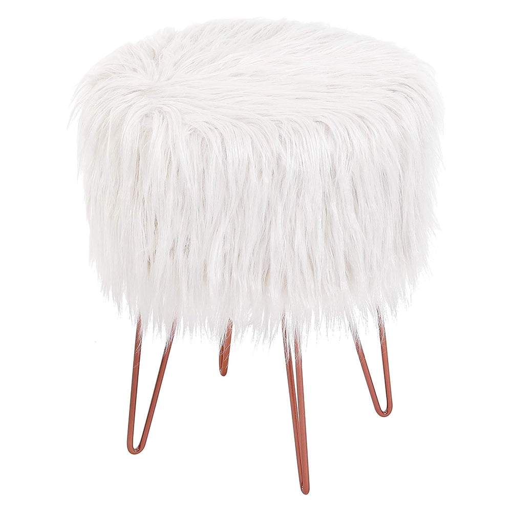 Faux Fur Vanity Stool Chair, Soft Furry Compact Padded Seat ...