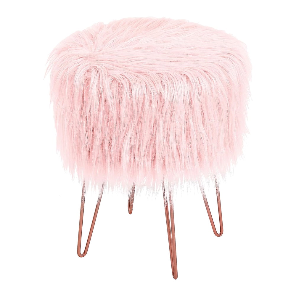Faux Fur Vanity Stool Chair, Soft Furry Compact Padded Seat ...
