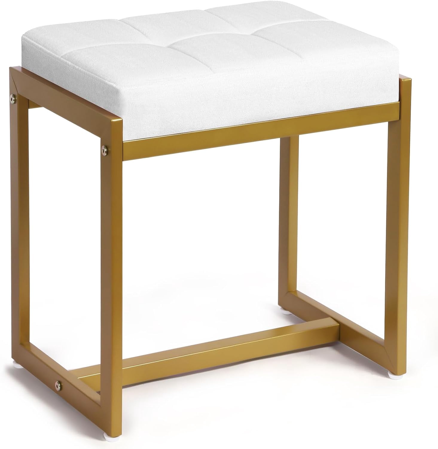Faux Fur Vanity Stool Chair, Vanity Chair with Gold Metal Leg, Furry ...