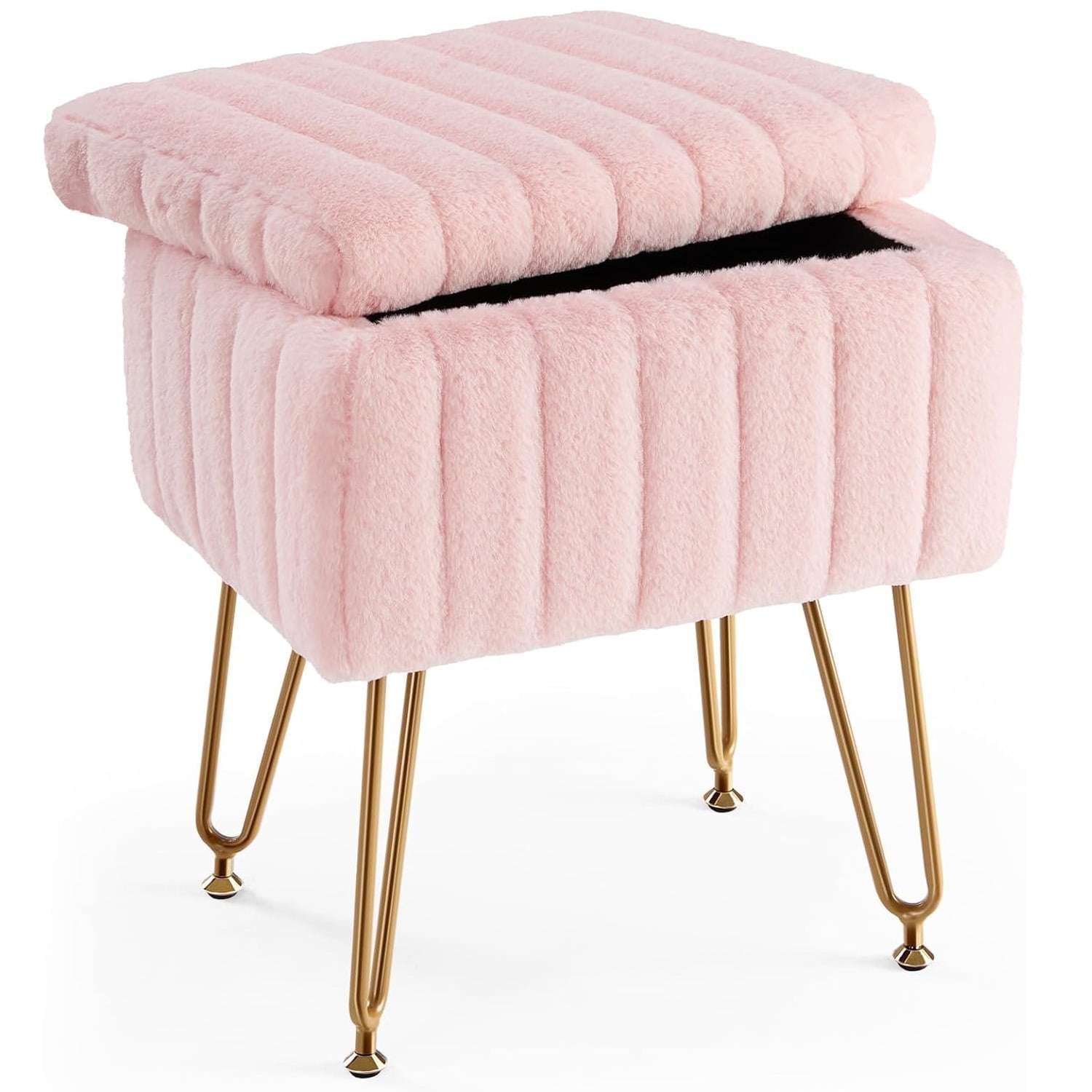 Parcus Faux Fur Vanity Stool with Storage, 16"L x 12.2"W x 18.9"H ...