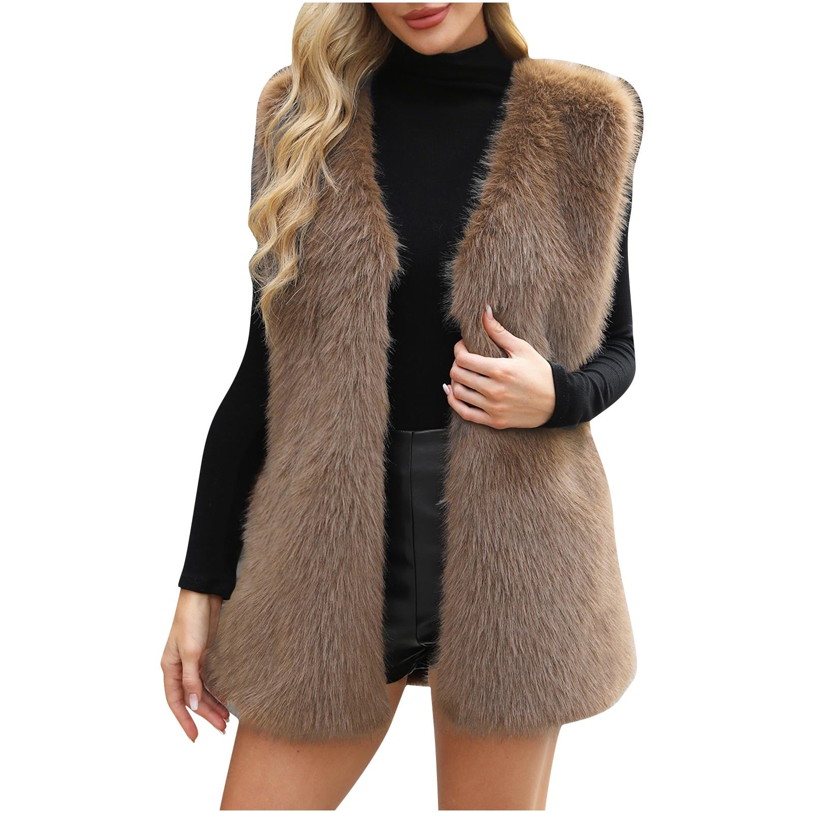 Faux Fur Vest for Women Sleeveless Warm Winter Shaggy Open Front ...