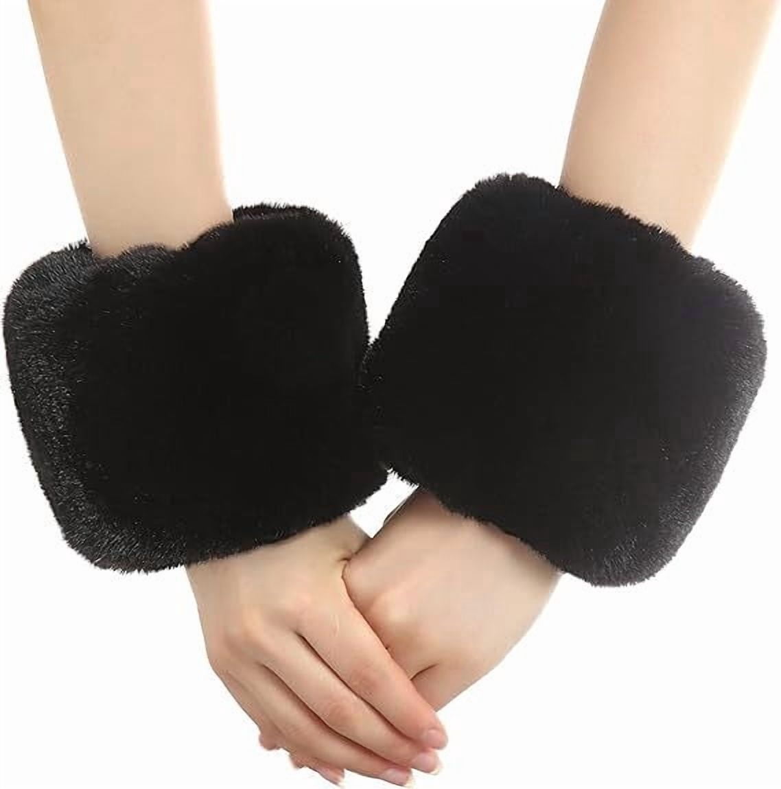Faux Fur Wrist Warmers Pair Women's Fashion Cold Weather Arm Warmers ...