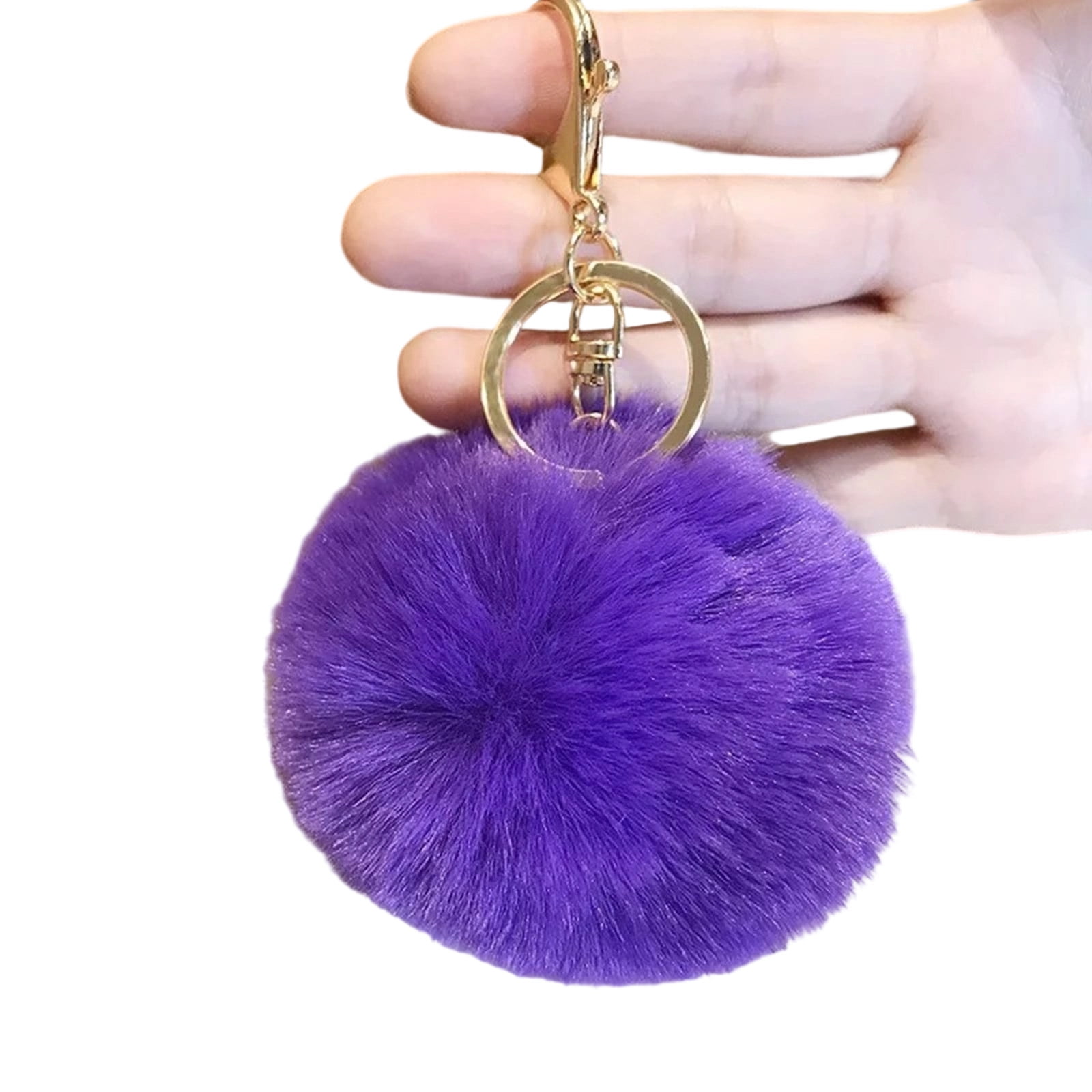 Faux Furs Keychain Soft Fuzzy Rabbits Hair Ball Key Rings For Women Car ...